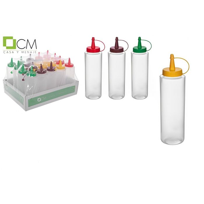 FLACONE SALSA IN PLASTICA TRASPARENTE 250ML CON TAPPO COLORI ASSORTITI