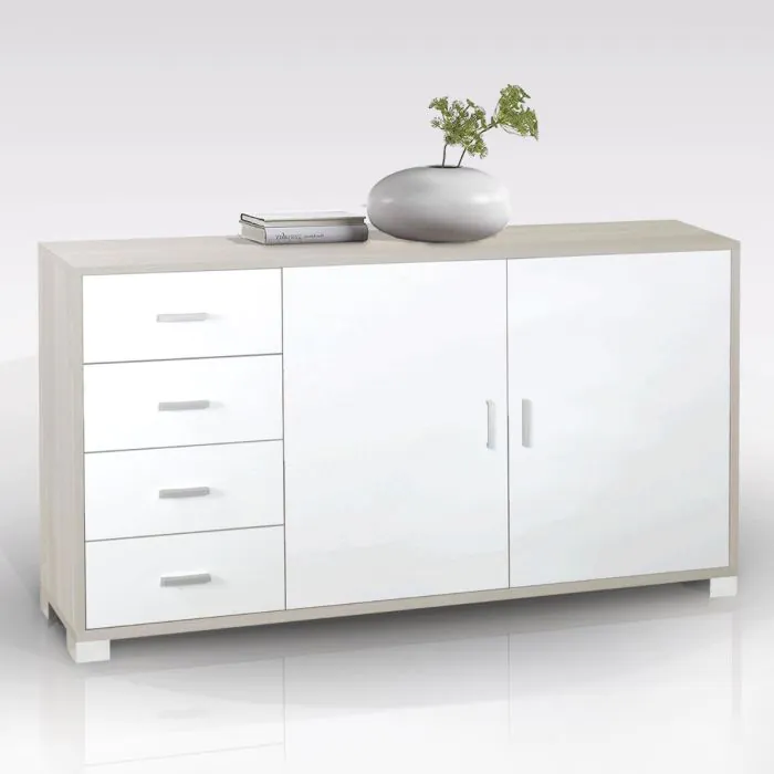 CREDENZA MOD. QUADRANTE IN LAMINATO OLMO E BIANCO